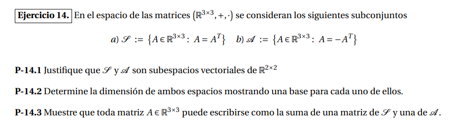 Solved Ejercicio 14. ﻿En el espacio de las matrices | Chegg.com