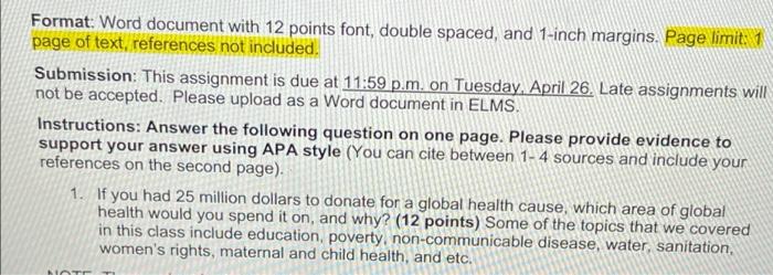 Format: Word document with 12 points font, double | Chegg.com