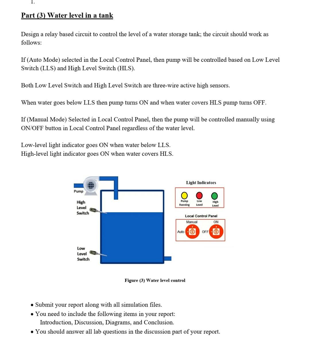 Solved Part (3) Water level in a tank Design a relay based | Chegg.com