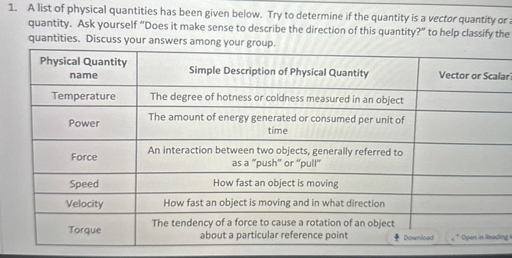 A list of physical quantities has been given below. | Chegg.com