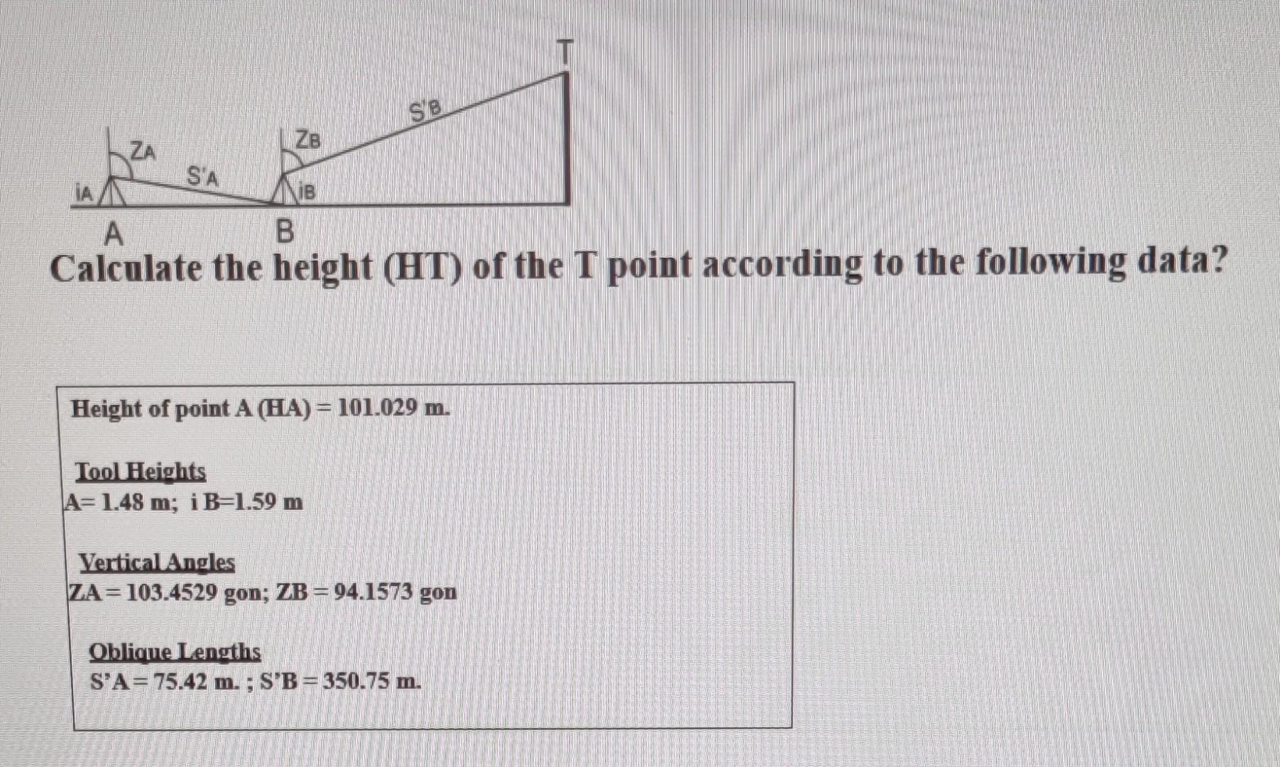 Solved Calculate the height (HT) of the T point according to | Chegg.com