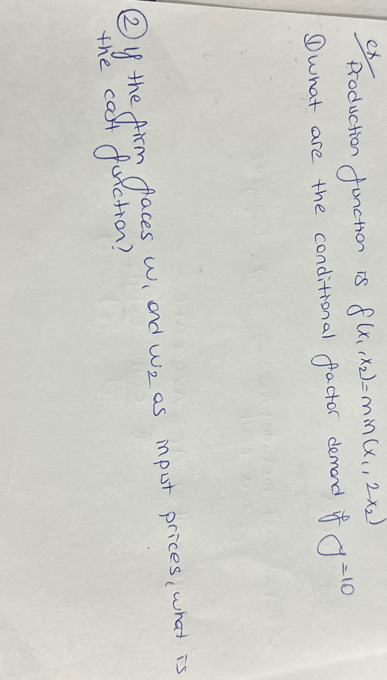 Solved exProduction function is f(x1,x2)=min(x1,2x2)(1) | Chegg.com