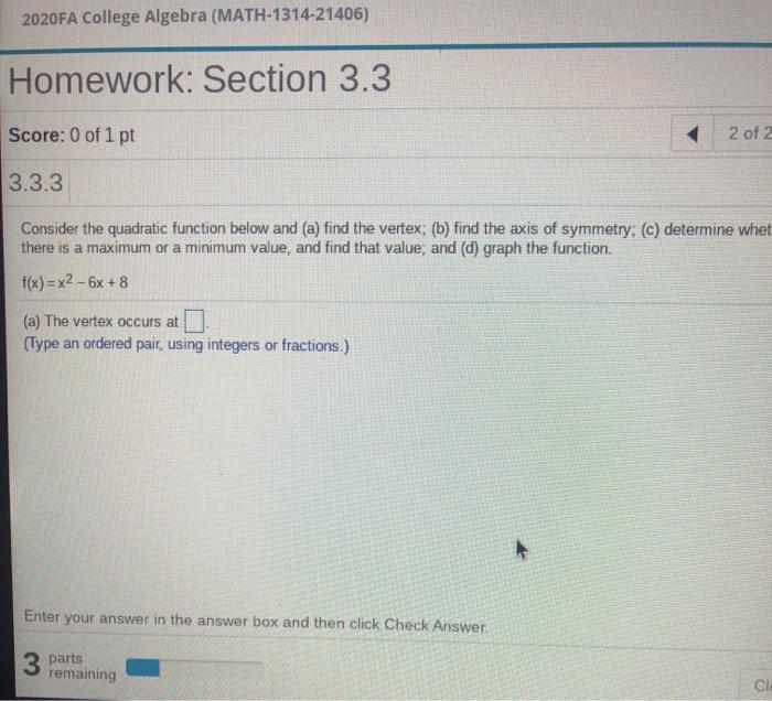 Solved 2020FA College Algebra (MATH-1314-21406) Homework: | Chegg.com