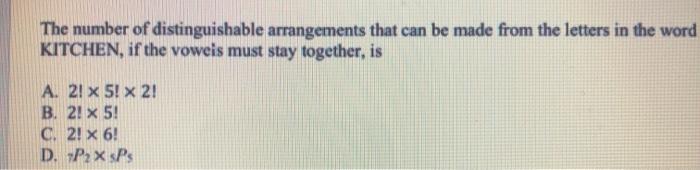 Solved The number of distinguishable 5-letter arrangements | Chegg.com