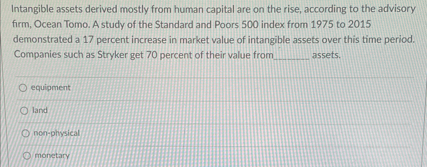 Solved Intangible assets derived mostly from human capital | Chegg.com
