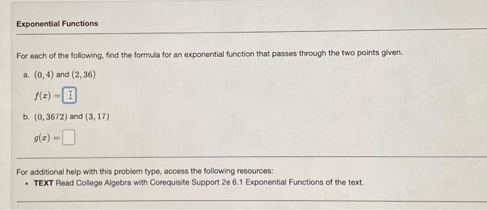 Solved Exponential Functions For each of the following, find | Chegg.com