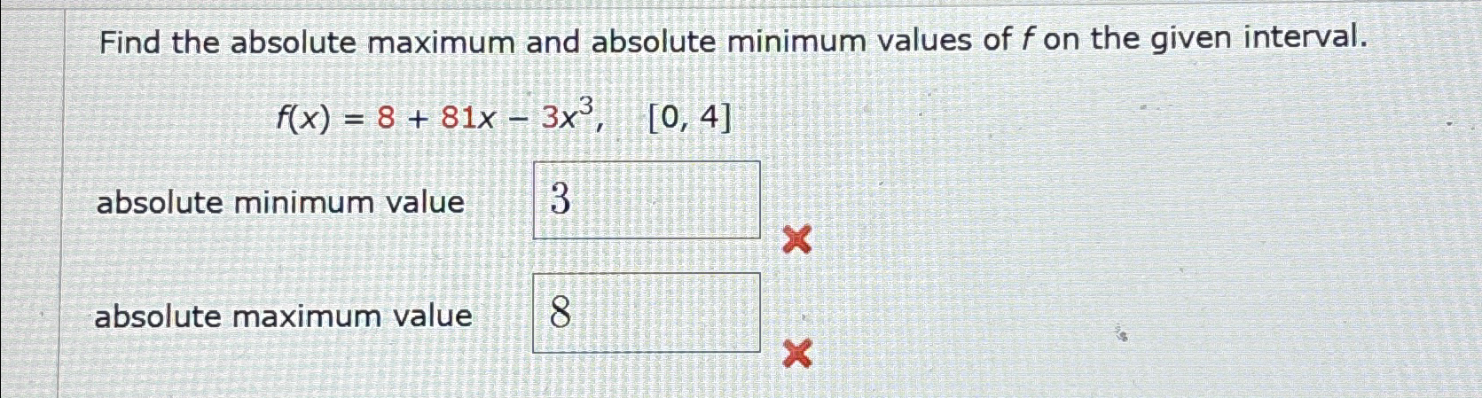Solved Find the absolute maximum and absolute minimum values | Chegg.com