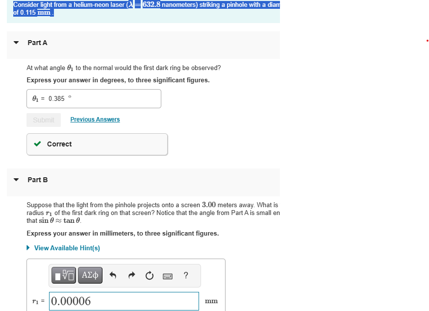Solved \lambda 름 632.8 ﻿nanometers\theta _(1) ﻿to the normal | Chegg.com