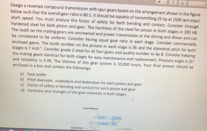 Design a reverted compound transmission with spur | Chegg.com