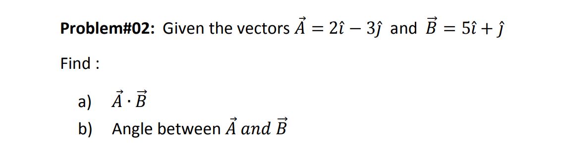 Solved Problem#02: Given the vectors vec(A)=2hat(ı)-3hat(ȷ) | Chegg.com