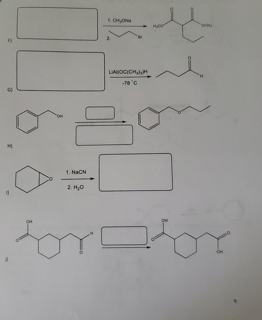 Solved F) G) H) l) 1. NaCN 2. H2O j) | Chegg.com