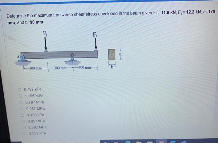 Solved Determine the maximum transverse shear stress | Chegg.com
