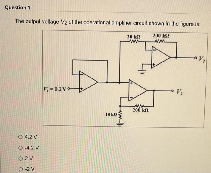Solved The output voltage V2 of the operational amplifier | Chegg.com