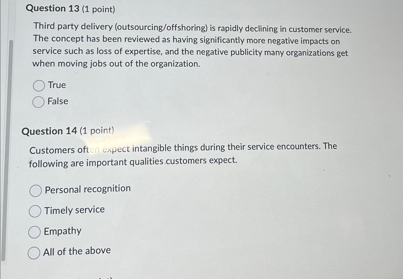 Solved Question 13 (1 ﻿point)Third party delivery | Chegg.com