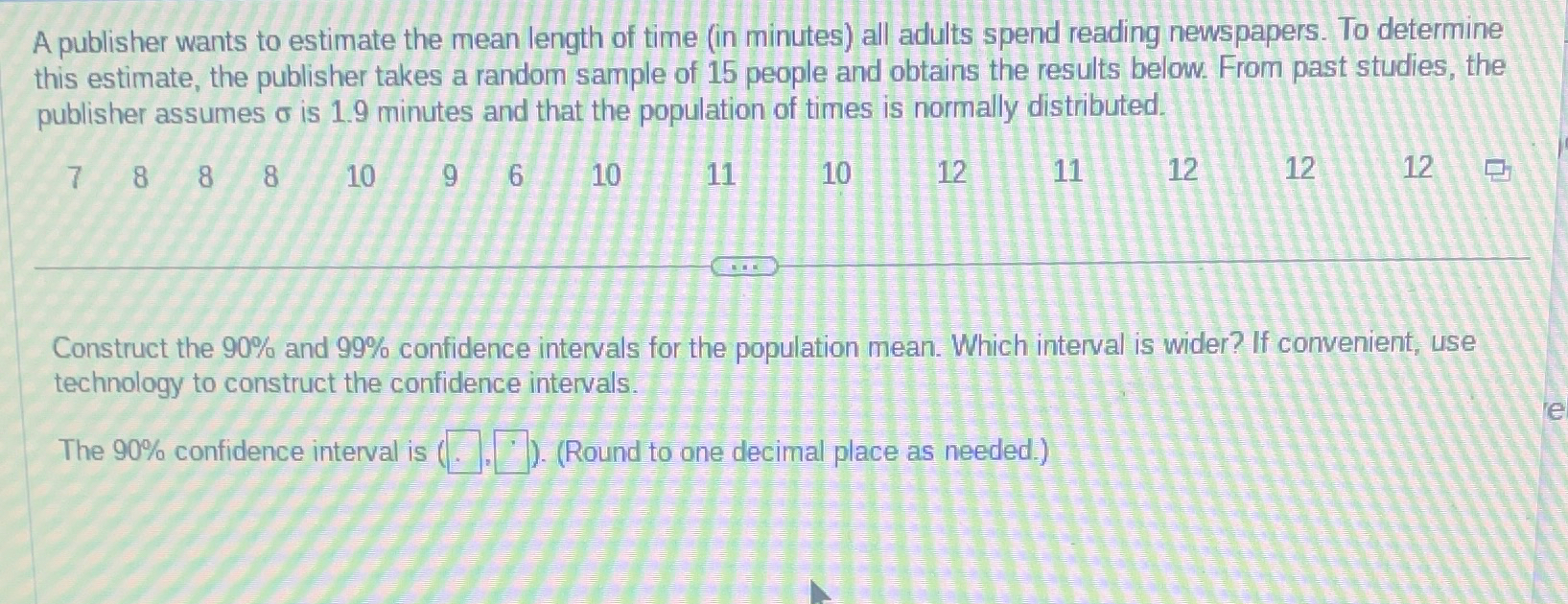 Solved A publisher wants to estimate the mean length of time | Chegg.com