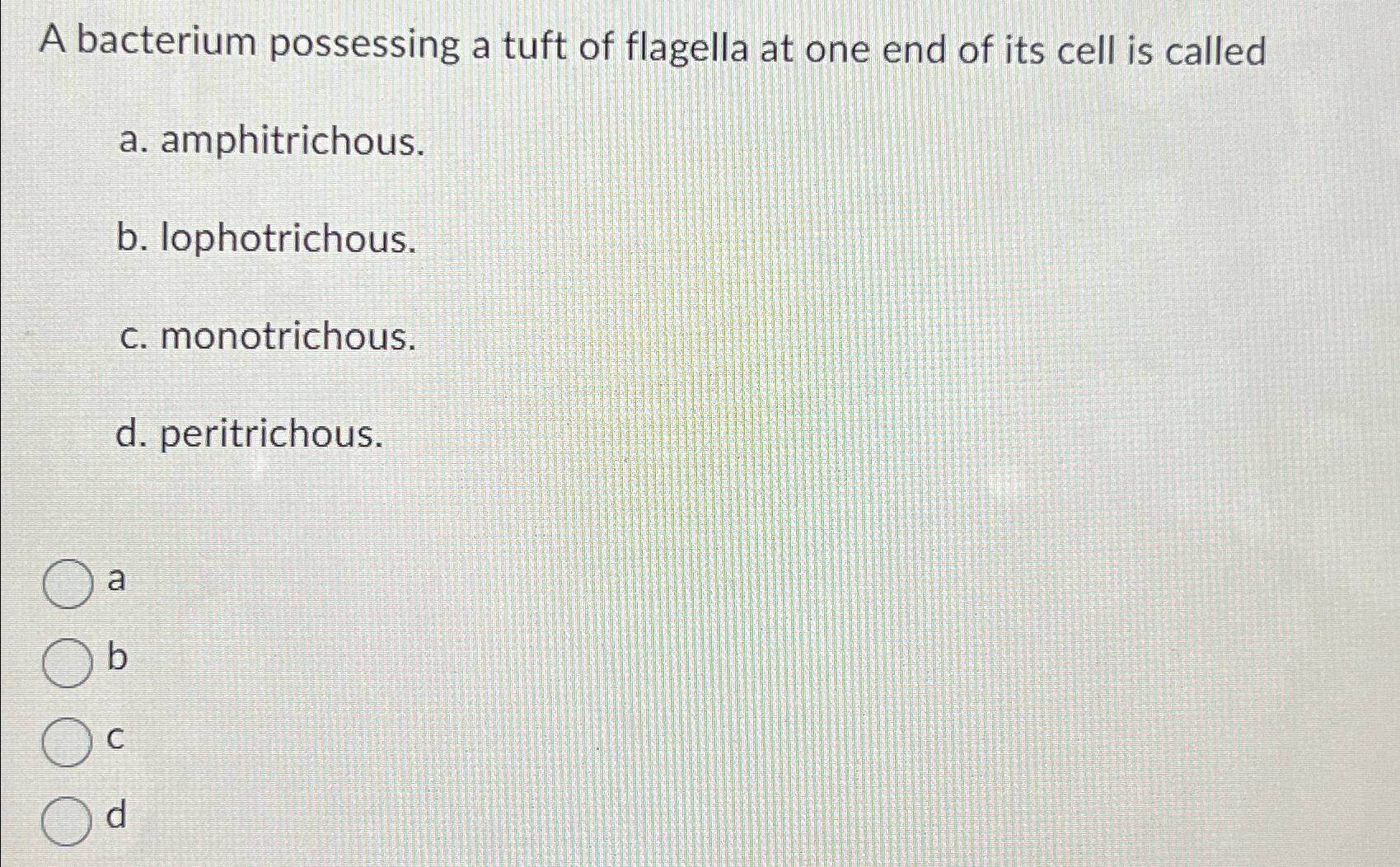 Solved A bacterium possessing a tuft of flagella at one end | Chegg.com