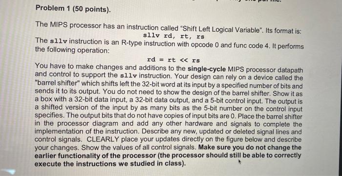 Solved Problem 1 (50 points). The MIPS processor has an | Chegg.com