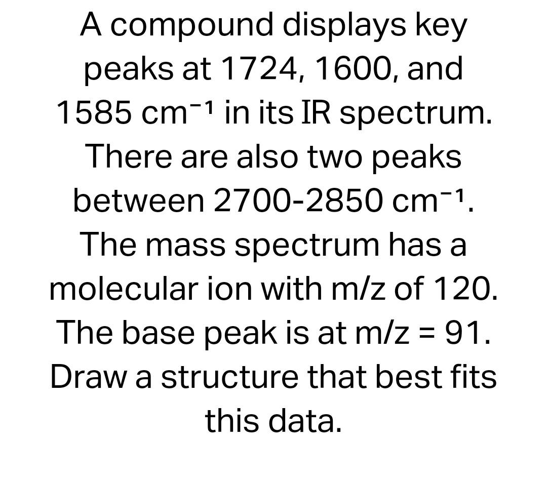 Solved A compound displays key peaks at 1724,1600 , and 1585 | Chegg.com