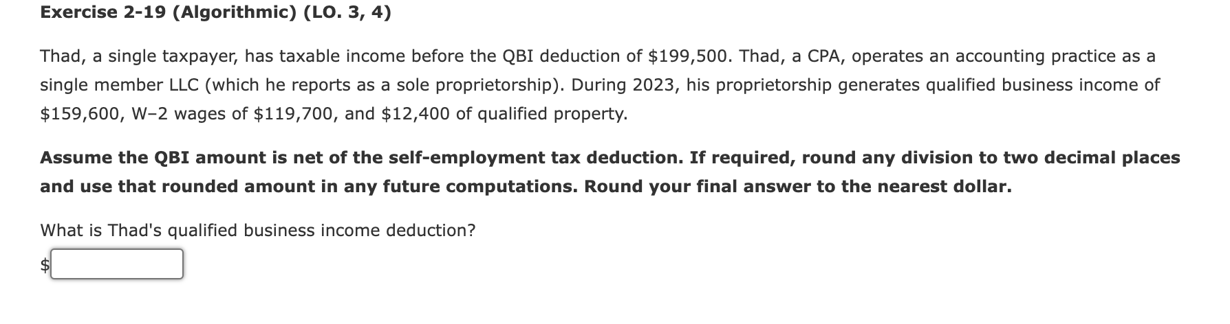 Solved Exercise 2-19 (Algorithmic) (L0. 3, 4)Thad, a single | Chegg.com