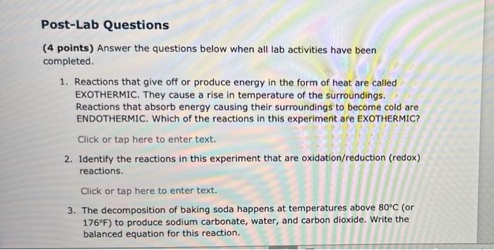 Post-Lab Questions (4 points) Answer the questions | Chegg.com