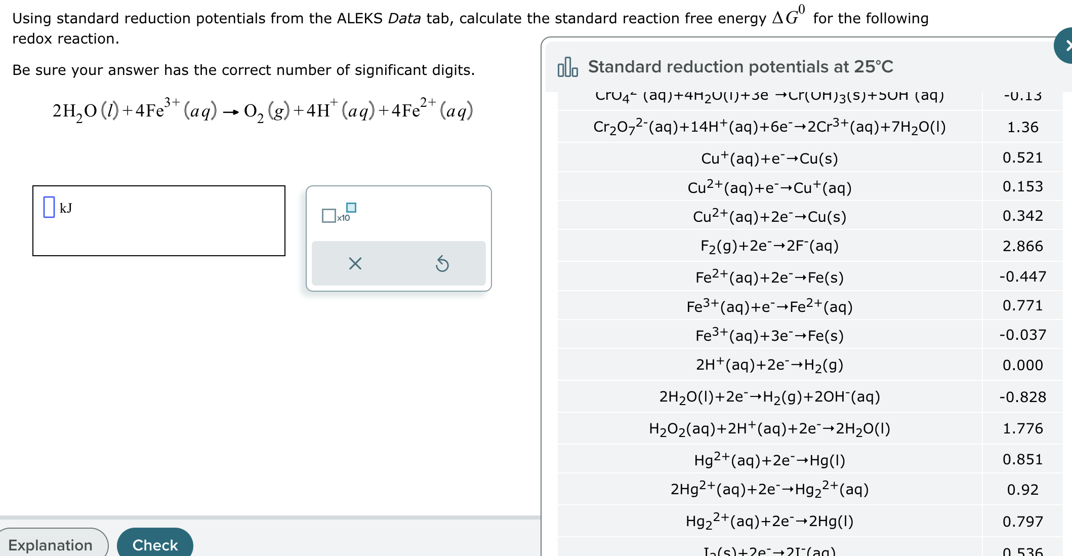 Solved Using standard reduction potentials from the ALEKS | Chegg.com