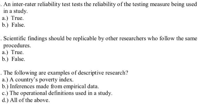 Solved . An inter-rater reliability test tests the | Chegg.com