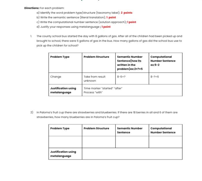 Solved Directions: For each problem: a) Identify the word | Chegg.com