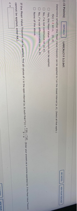 Solved (-/2 Points] DETAILS LARCALC11 3.2.047. MY NOTES ASK | Chegg.com