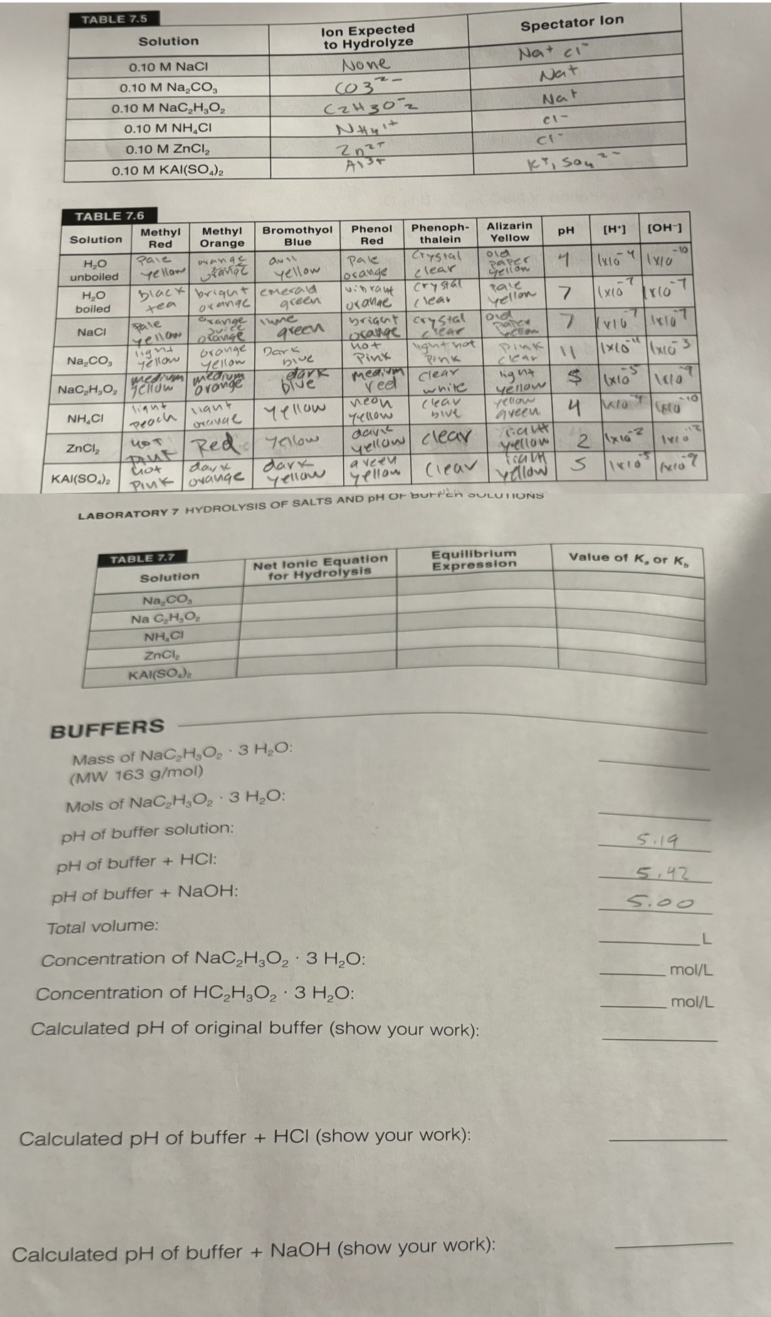 Need help with 7.7 ﻿table and buffer calculations | Chegg.com