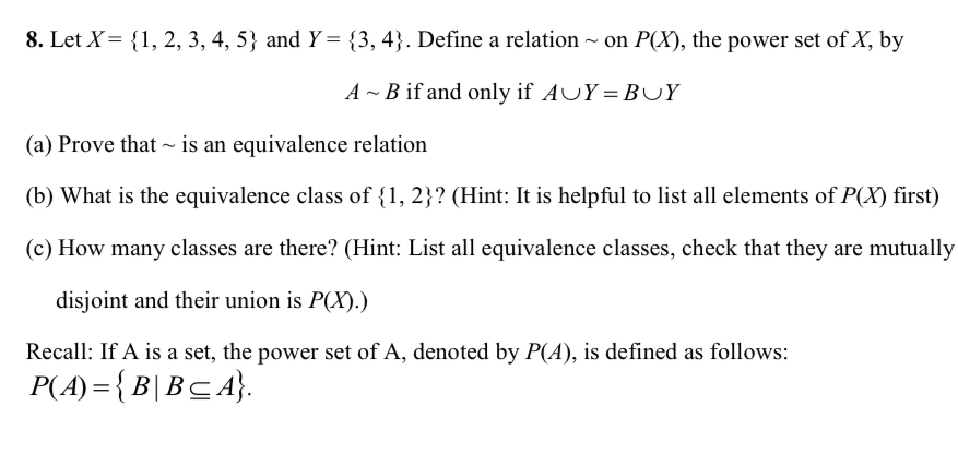 Solved Let x={1,2,3,4,5} ﻿and Y={3,4}. ﻿Define a relation ∼ | Chegg.com