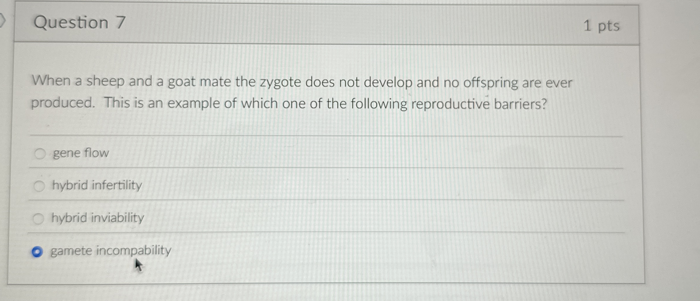 Solved Question 71 ﻿ptsWhen a sheep and a goat mate the | Chegg.com