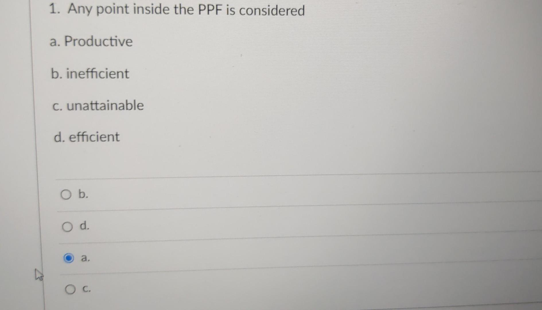 Solved 1. Any point inside the PPF is considered a. | Chegg.com