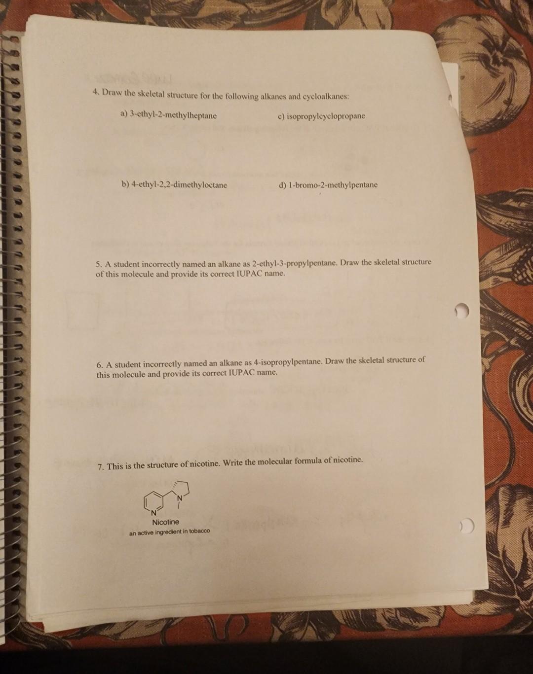 Solved 4. Draw the skeletal structure for the following | Chegg.com