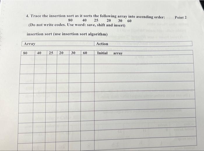 Solved 4 Trace The Insertion Sort As It Sorts The Following 7398