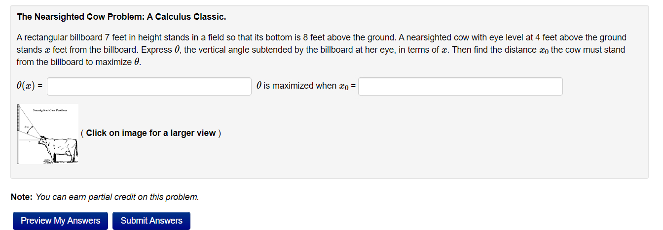 Solved The Nearsighted Cow Problem: A Calculus Classic.A | Chegg.com