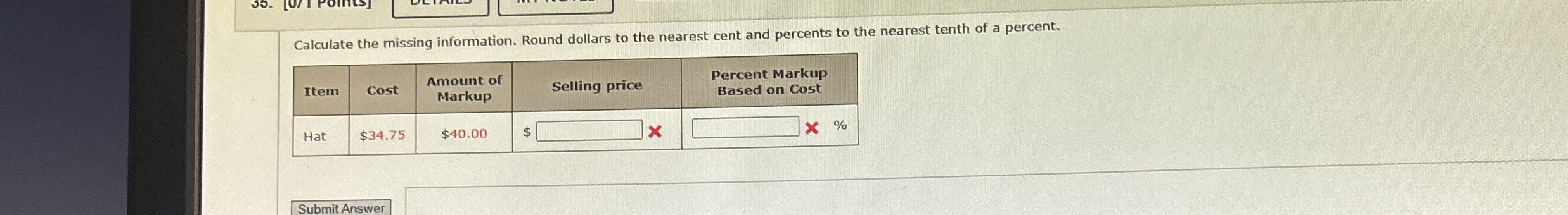 Solved Calculate the missing information. Round dollars to | Chegg.com