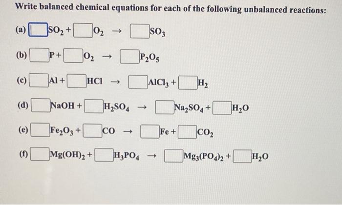 Solved Write balanced chemical equations for each of the | Chegg.com