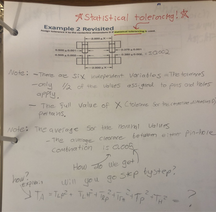 Solved * Statistical tolerancing! X Example 2 Revisited | Chegg.com