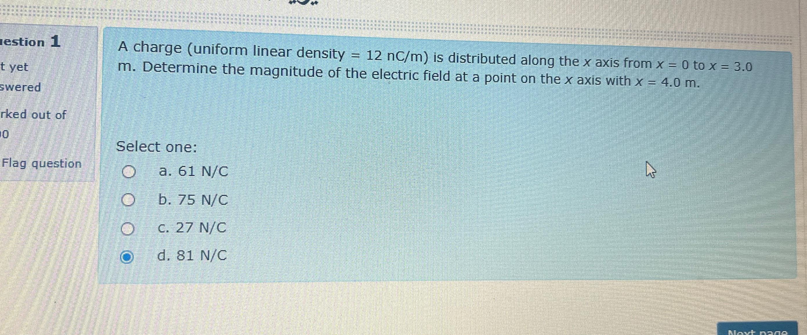 Solved A charge (uniform linear density =12nCm ) ﻿is | Chegg.com