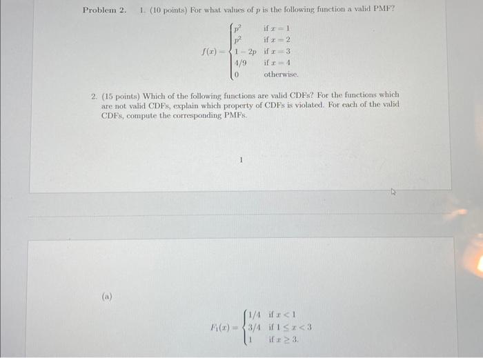 Solved Which of the following functions are valid CDFs? ﻿For | Chegg.com