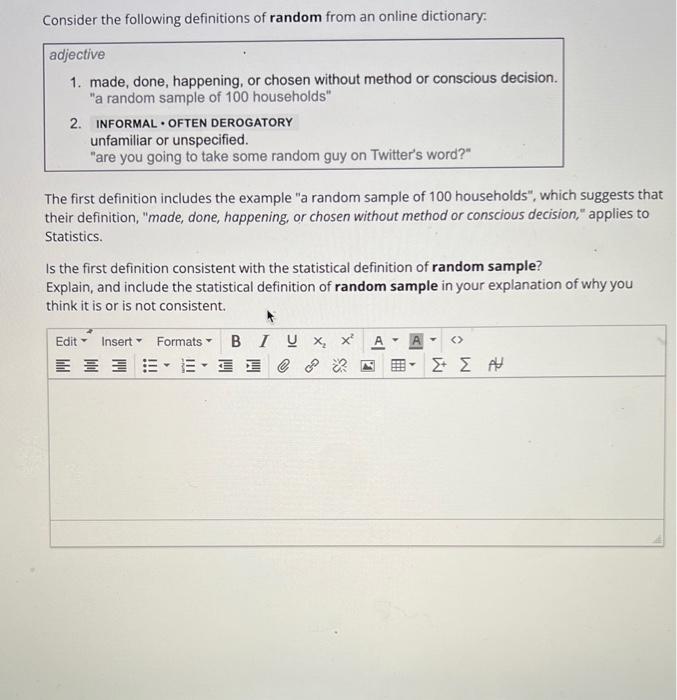 Solved Consider the following definitions of random from an | Chegg.com