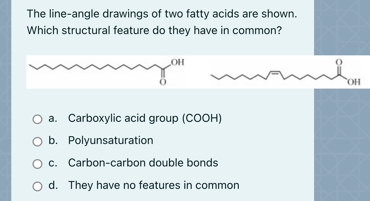 Solved The line-angle drawings of two fatty acids are shown. | Chegg.com