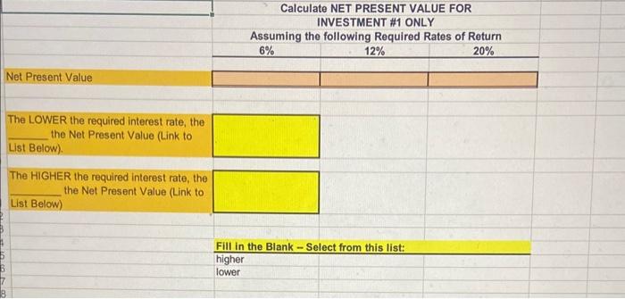 Solved Calculate NET PRESENT VALUE FOR INVESTMENT \#1 ONLY | Chegg.com