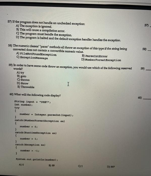 Solved 57) 57) If the program does not handle an unchecked | Chegg.com