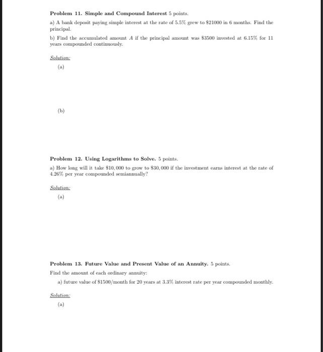 Solved Problem 11. Simple and Compound Interest 5 points. a) | Chegg.com