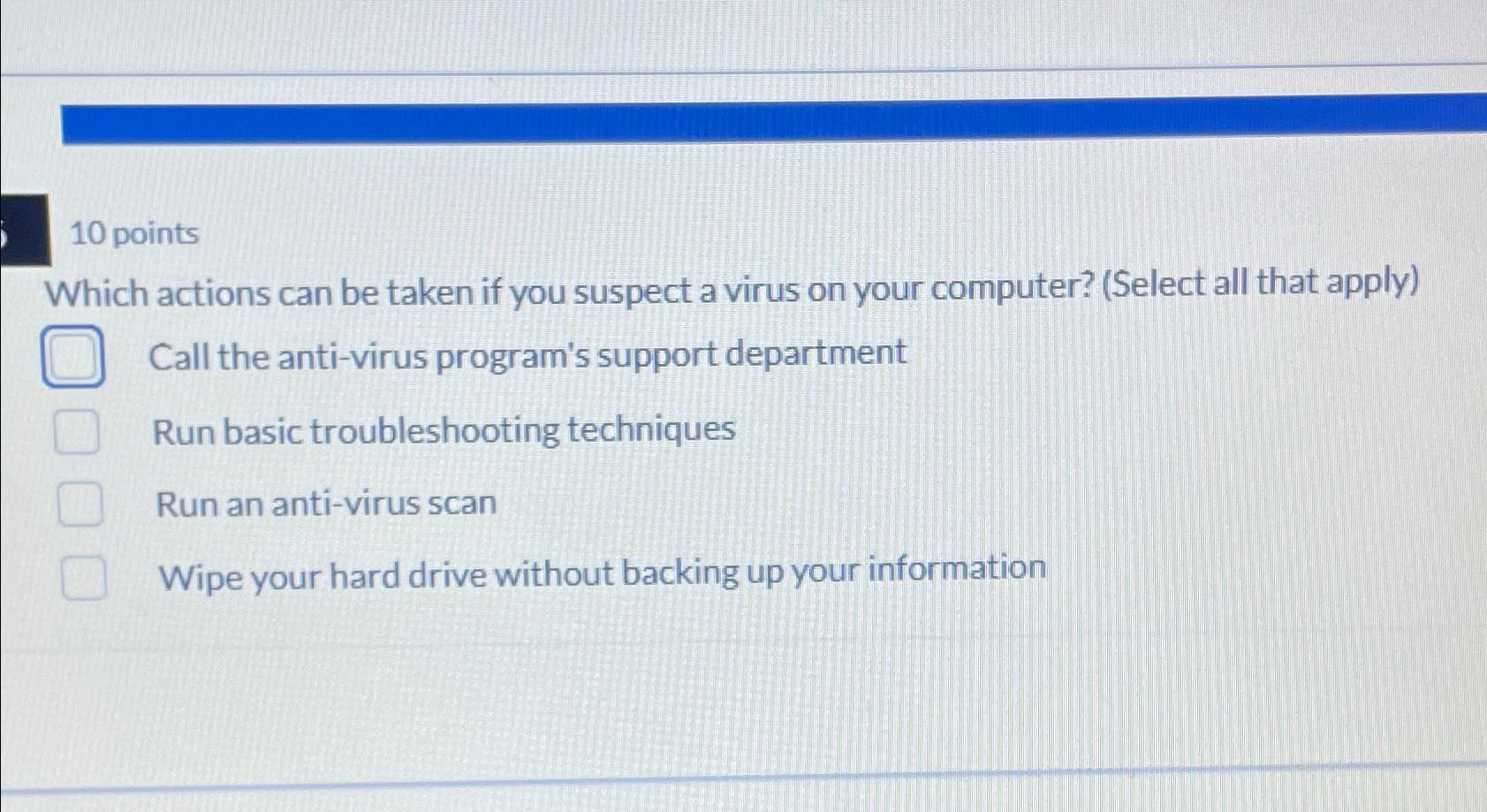 Solved 10 pointsWhich actions can be taken if you suspect a | Chegg.com Solved 10 pointsWhich actions can be taken if you suspect a | Chegg.com