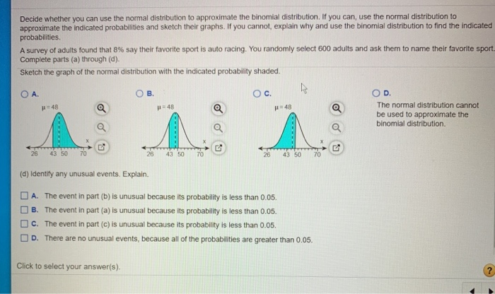 Solved Decide whether you can use the normal distribution to | Chegg.com