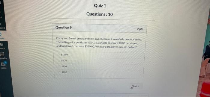ant S ard ries oups lendar Inbox Quiz 1 Questions: 10 | Chegg.com