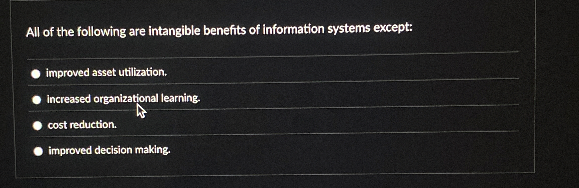 Solved All of the following are intangible benefits of | Chegg.com