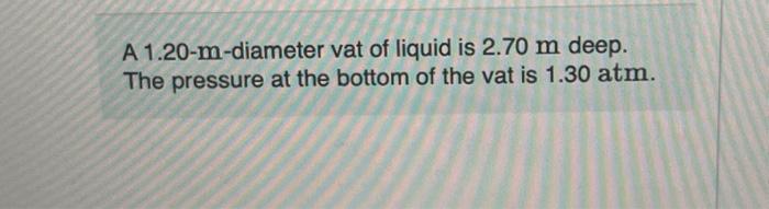 Solved A 1.20 -m-diameter vat of liquid is 2.70 m deep. The | Chegg.com